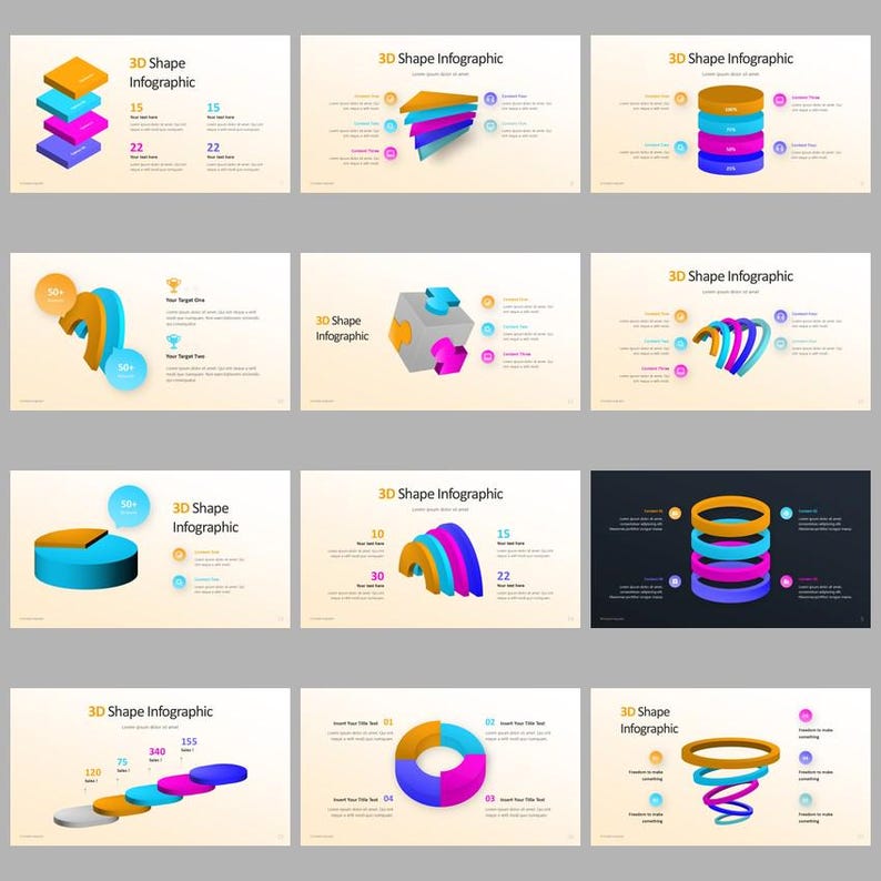 3D Shape Infographic Powerpoint | Editable Data Charts & Graphs ...