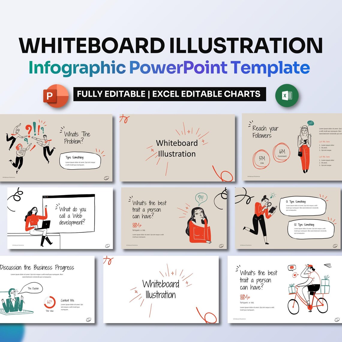 Whiteboard Illustration Powerpoint Template | Creative Brainstorming ...