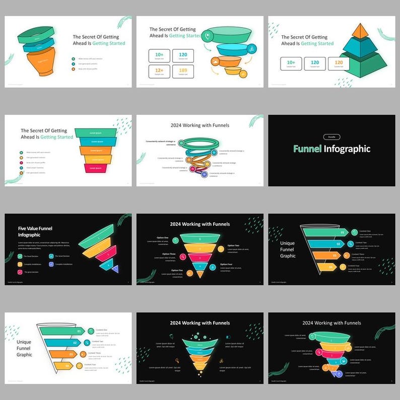 Doodle Funnel Infographic Powerpoint Template | Business Sales Process ...