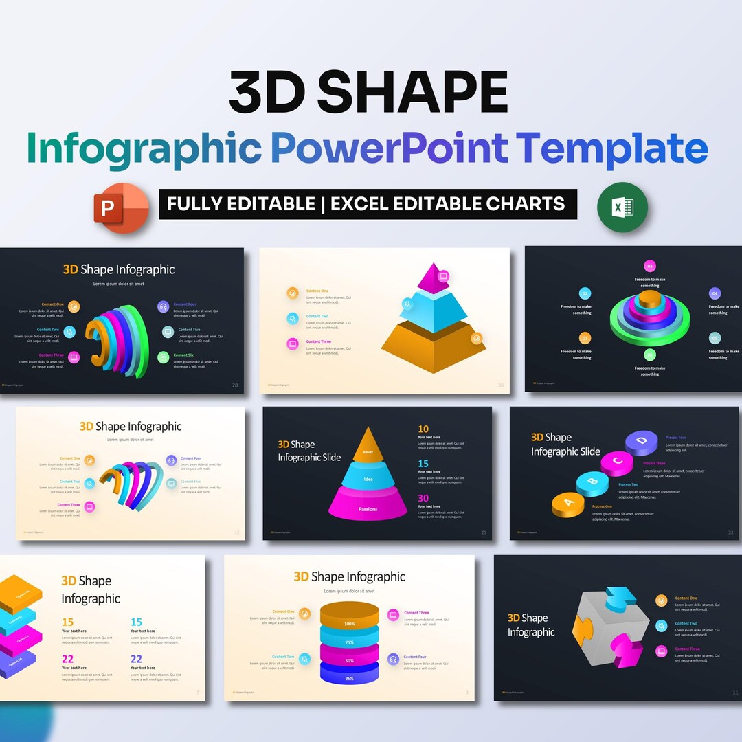 3D Shape Infographic Powerpoint | Editable Data Charts & Graphs ...