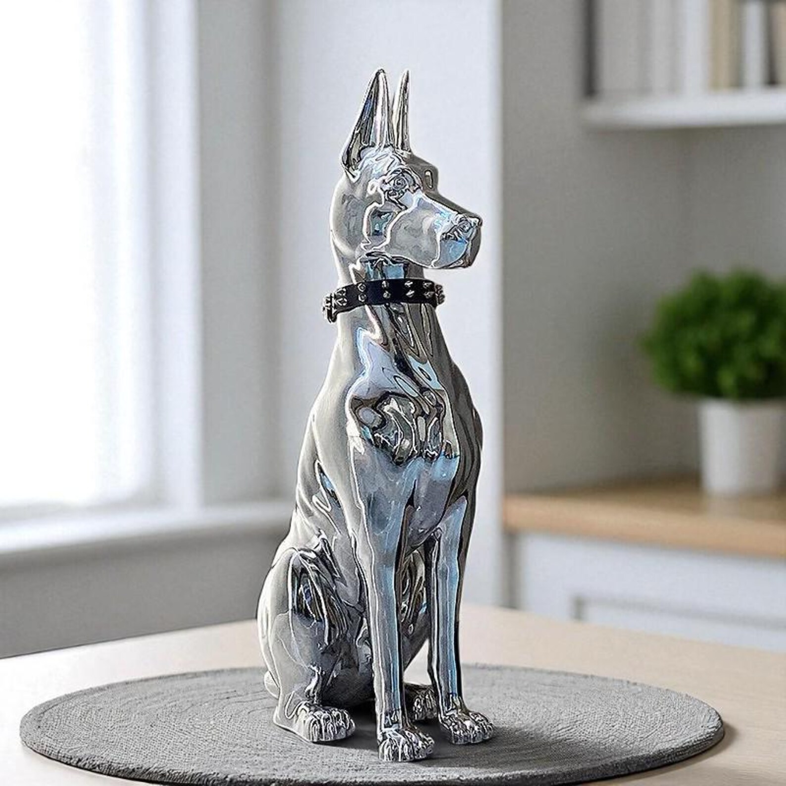 Modern Silver Dog Floor Statue – 75cm Electroplated Resin Sculpture for ...