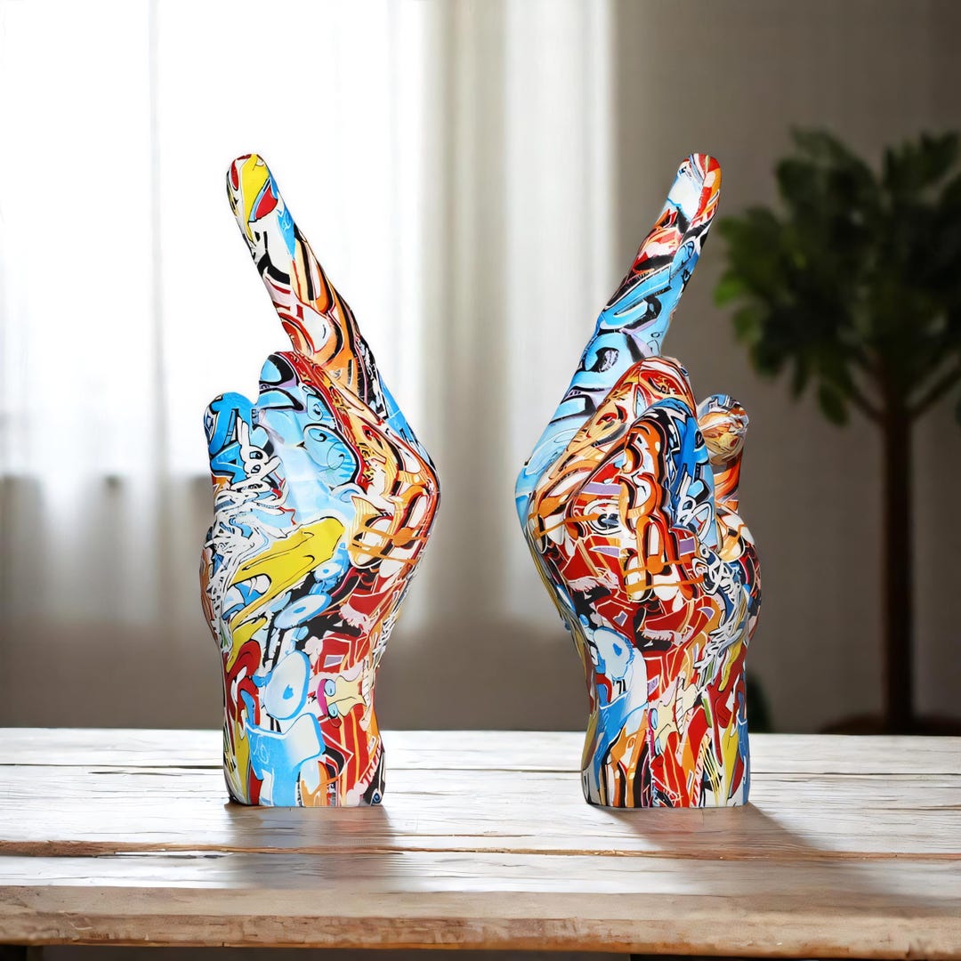 Graffiti Middle Finger Statue – Bold Resin Hand Gesture Decor for Desk ...
