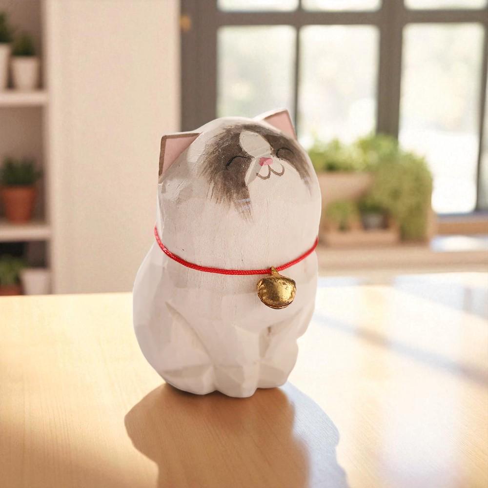 Handmade Wooden Cat Statue – Hand-carved Folk Art Figurine for Room ...