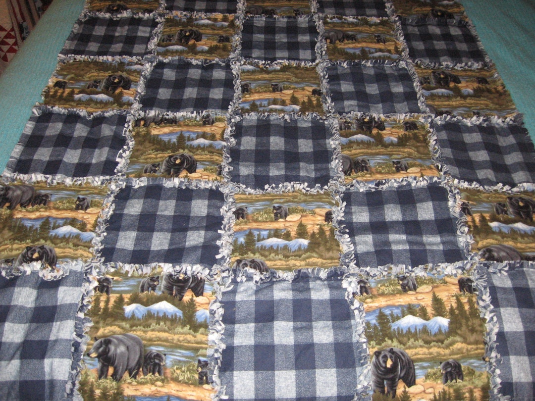 Plaid Flannel Rag Quilt With Bears - Etsy