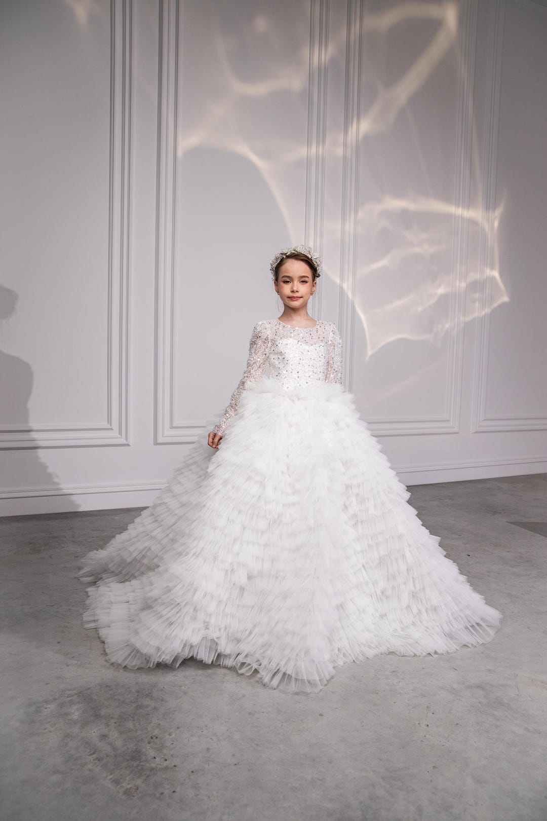 White Sparkling Fairytale Princess Dress, Flower Girl Gown for Mini ...