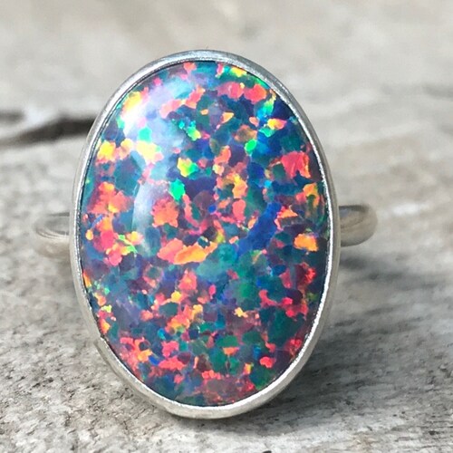 Simulated Large Oval Lilac Purple Opal Sterling Silver Ring - Etsy