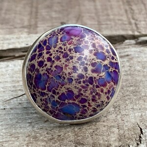 Large Round Purple Ocean Jasper Sterling Silver Statement Ring | Boho ...