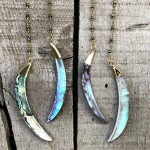 Half Moon Crescent Abalone Shell Necklace With Pyrite Rosary Chain ...
