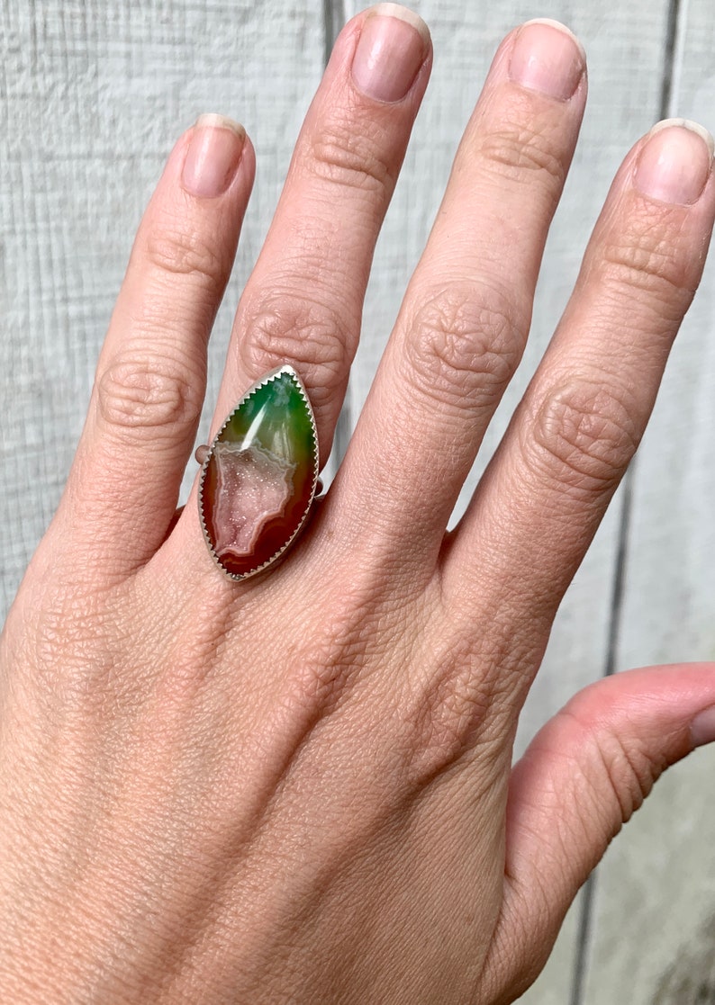 Stunning Red and Green Druzy Crystal Sterling Silver Ring - Etsy