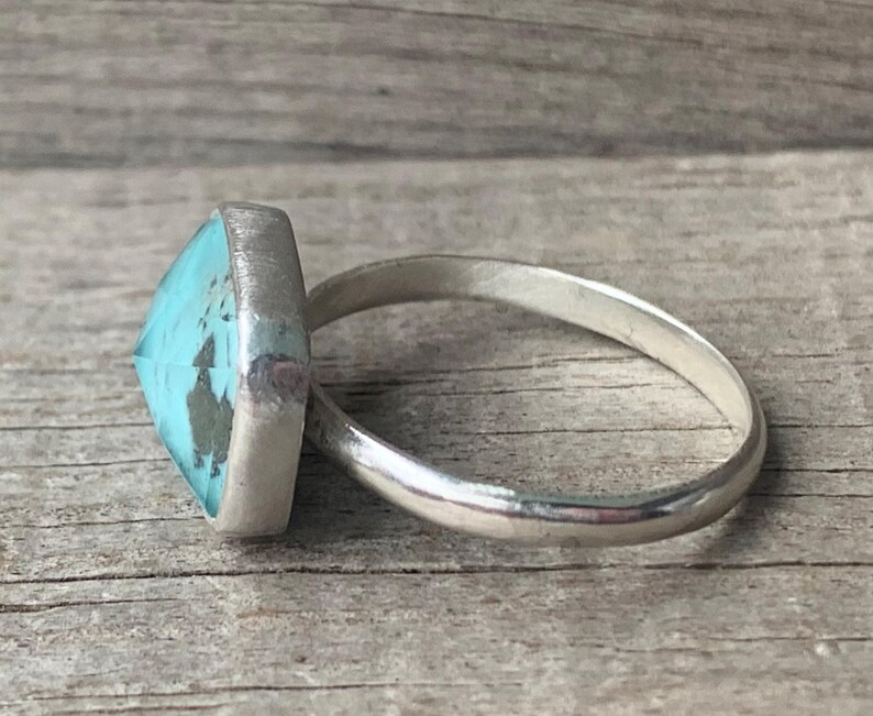 Edgy Faceted Natural Turquoise Quartz Doublet Sterling Silver Ring ...