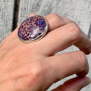 Large Round Purple Ocean Jasper Sterling Silver Statement Ring | Boho ...