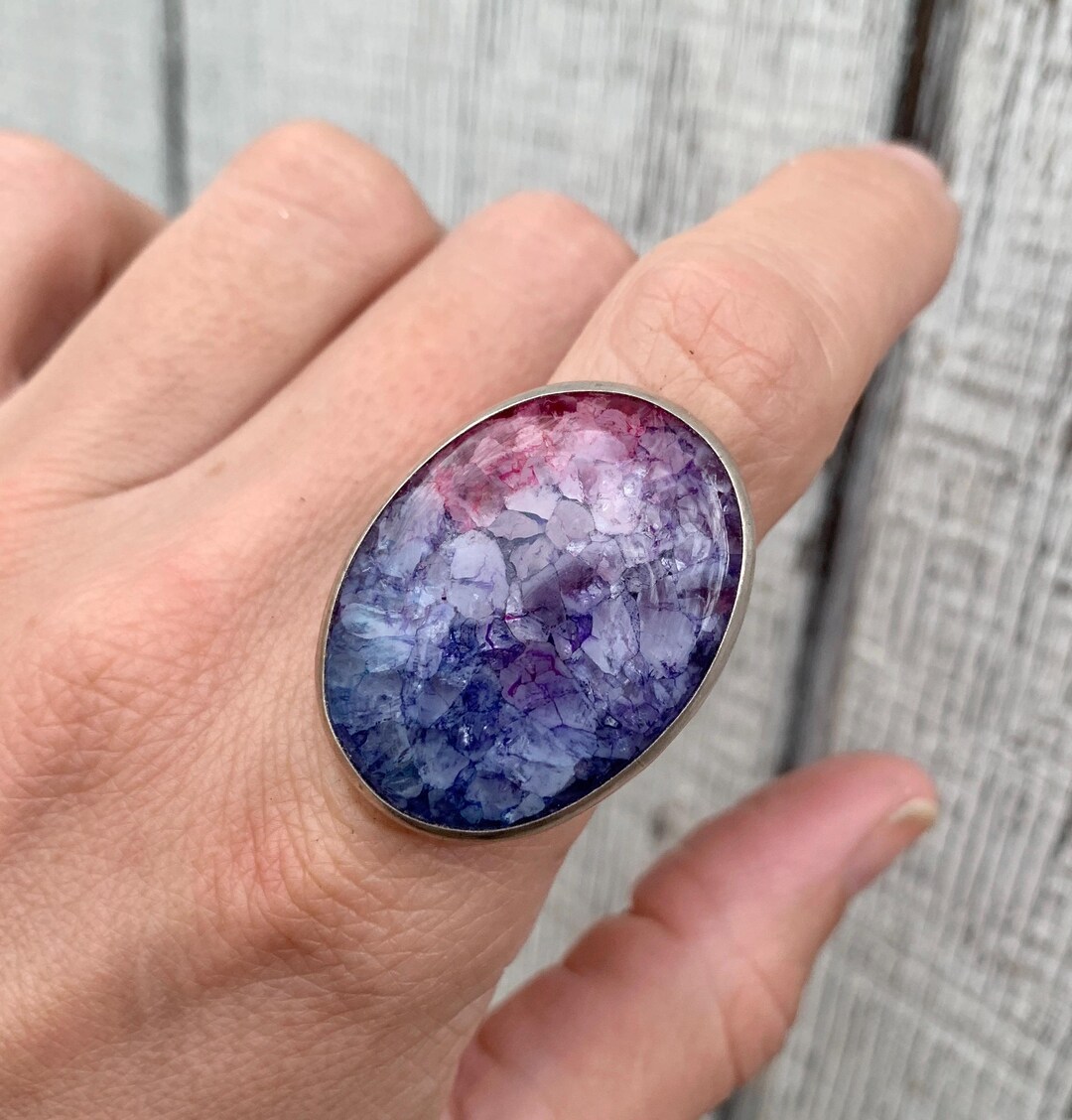 Rare Large Oval Color Infused Purple Pink Quartz Sterling Silver ...