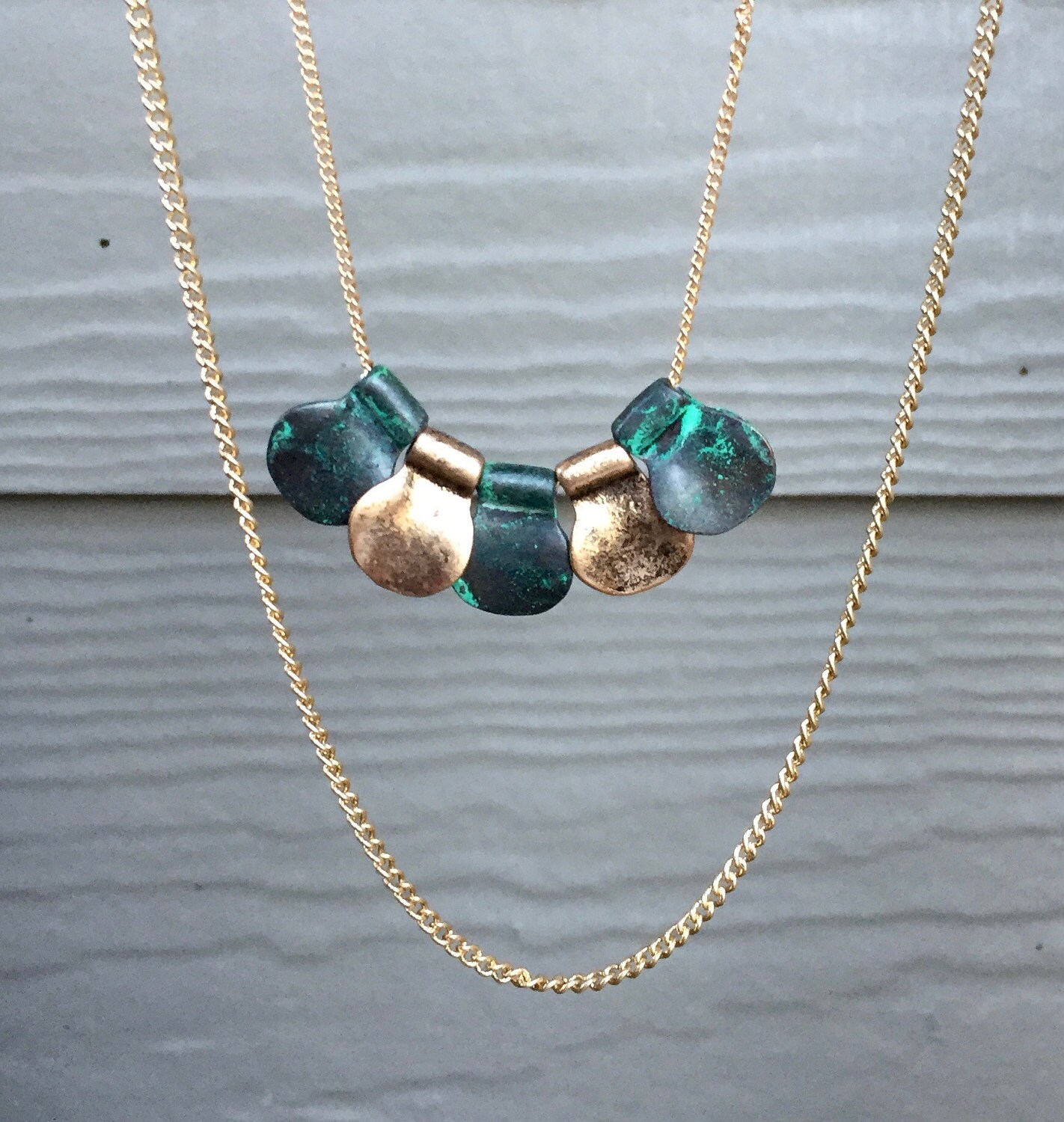 Multi Strand Rustic Gold Patina Copper Coin Beaded Necklace | Etsy