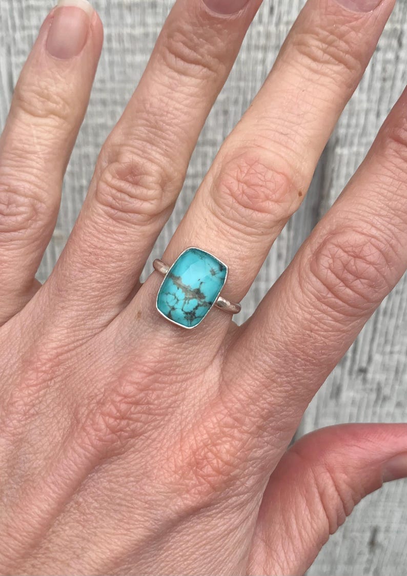 Edgy Faceted Natural Turquoise Quartz Doublet Sterling Silver Ring ...