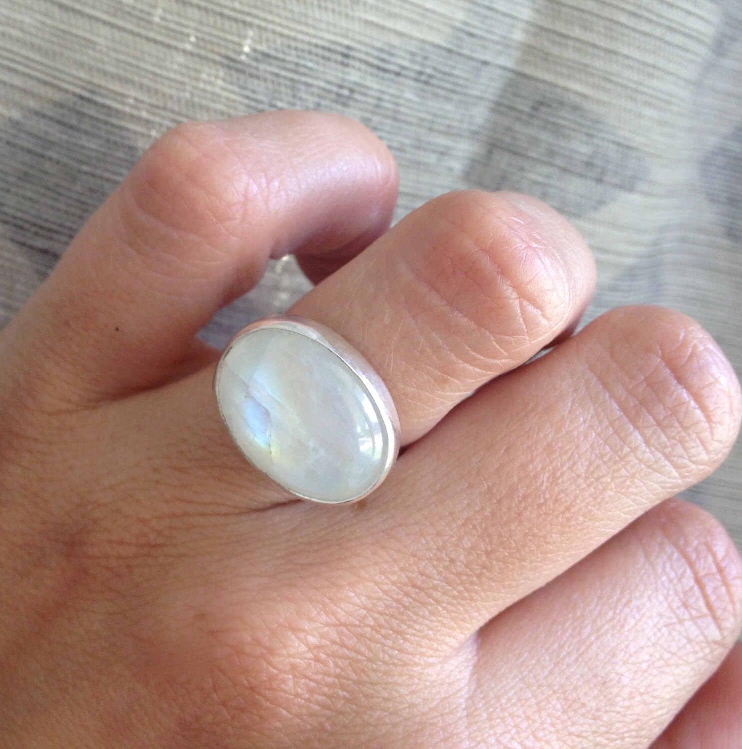 Elegant Horizontal Large Oval White Rainbow Moonstone Sterling - Etsy