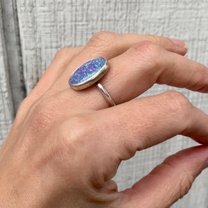 Simulated Large Oval Lilac Purple Opal Sterling Silver Ring | Opal Ring ...