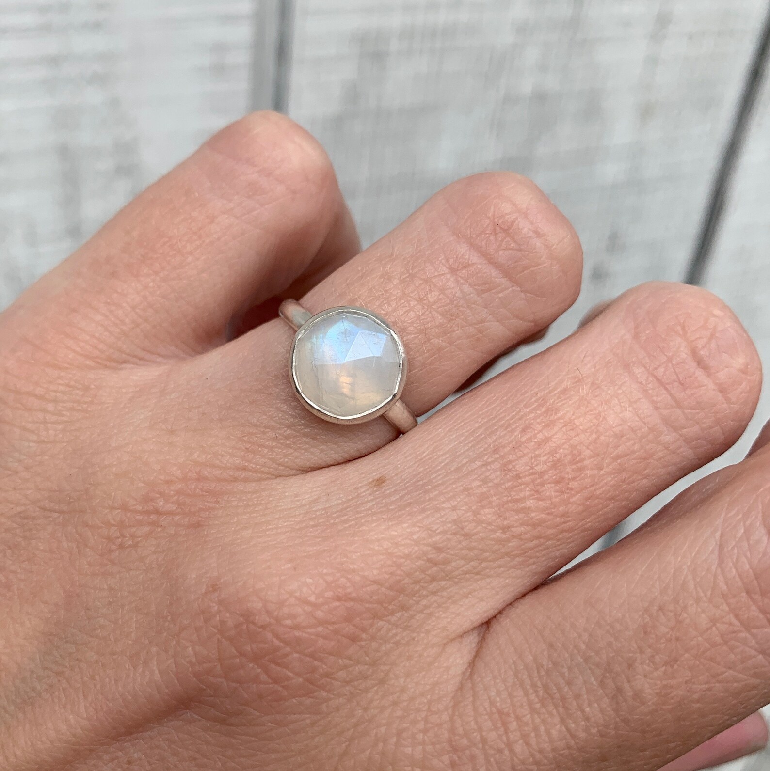 Large Round Faceted Rainbow Moonstone Sterling Silver Ring - Etsy