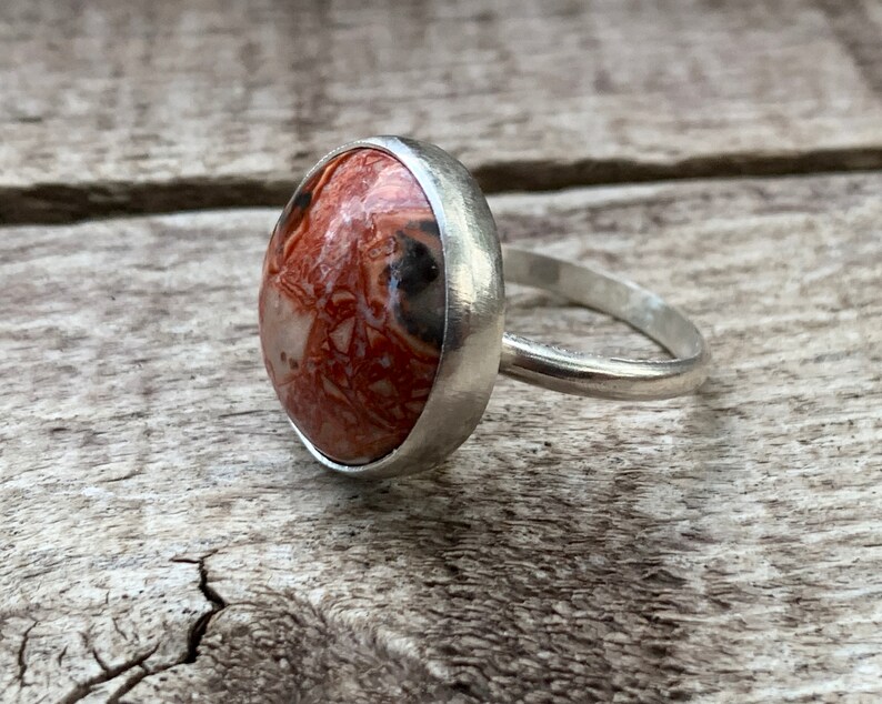 Edgy Red Orange Round Leopard Skin Jasper Sterling Silver Ring | Etsy