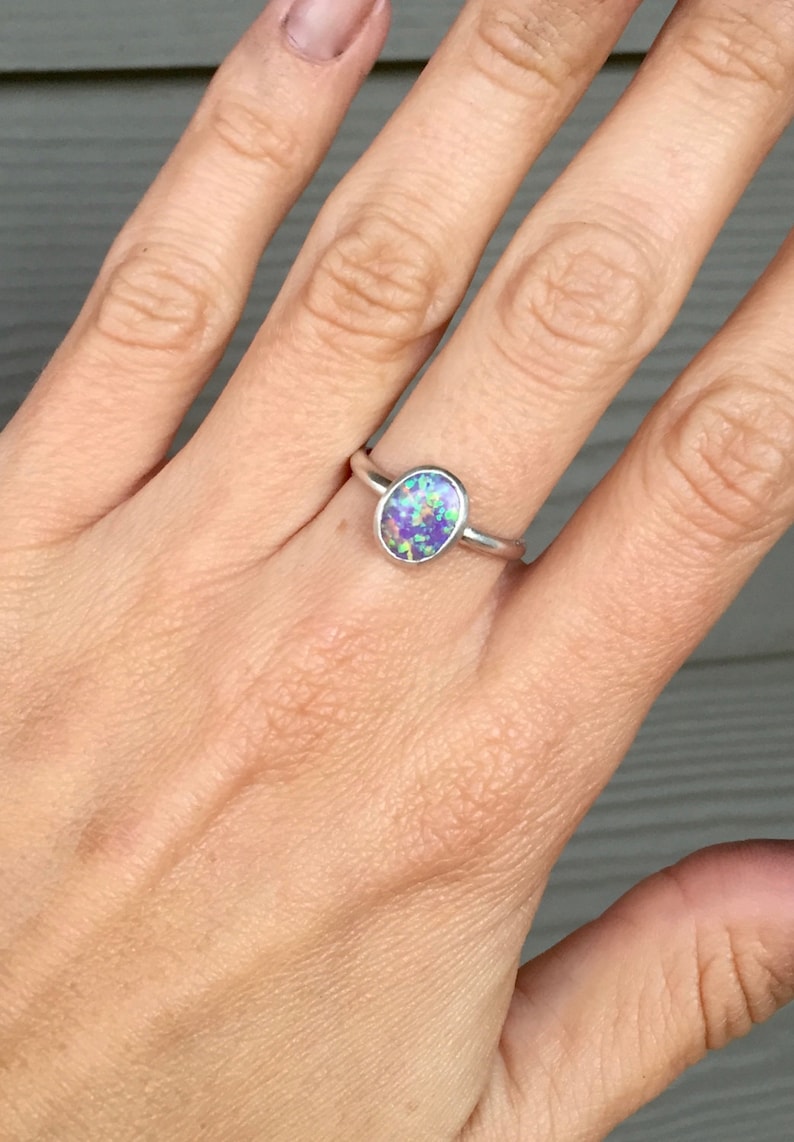 Lovely Romantic Lilac Simulated Oval Opal Sterling Silver Ring | Etsy