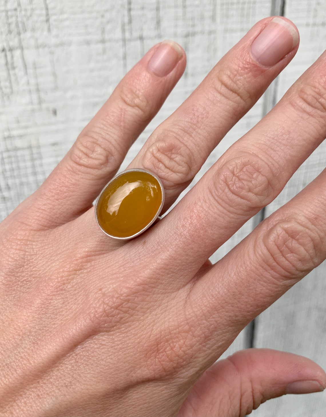 Bright Canary Yellow Oval Agate Sterling Silver Ring Yellow - Etsy