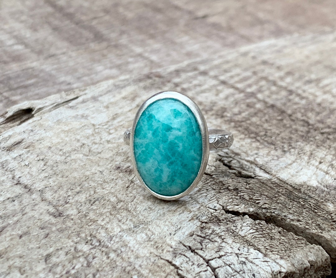 Stunning Luminescent Bright Blue Amazonite Sterling Silver Ring With ...