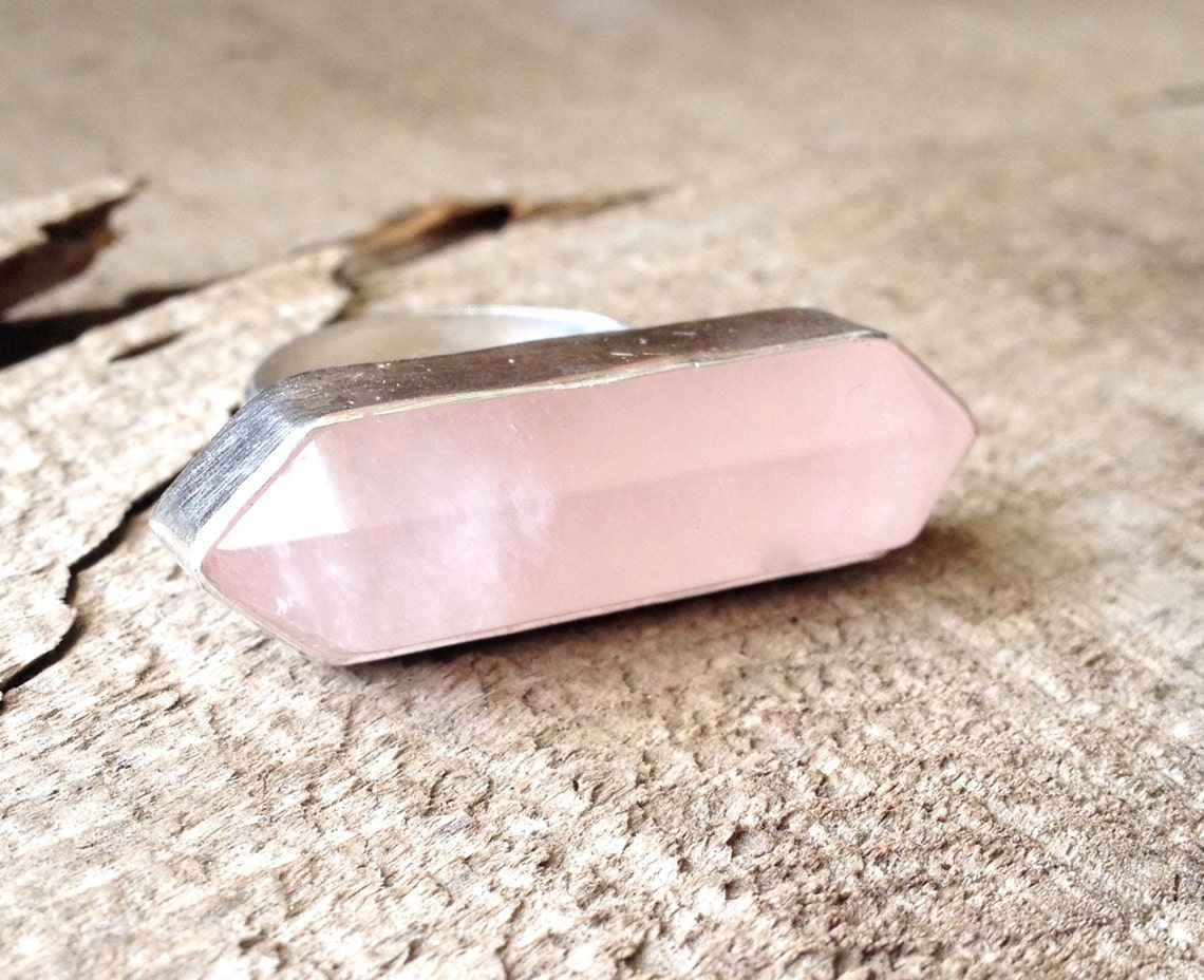 Boho Hexagon Pink Rose Quartz Wand Double Terminated Point Horizontal ...