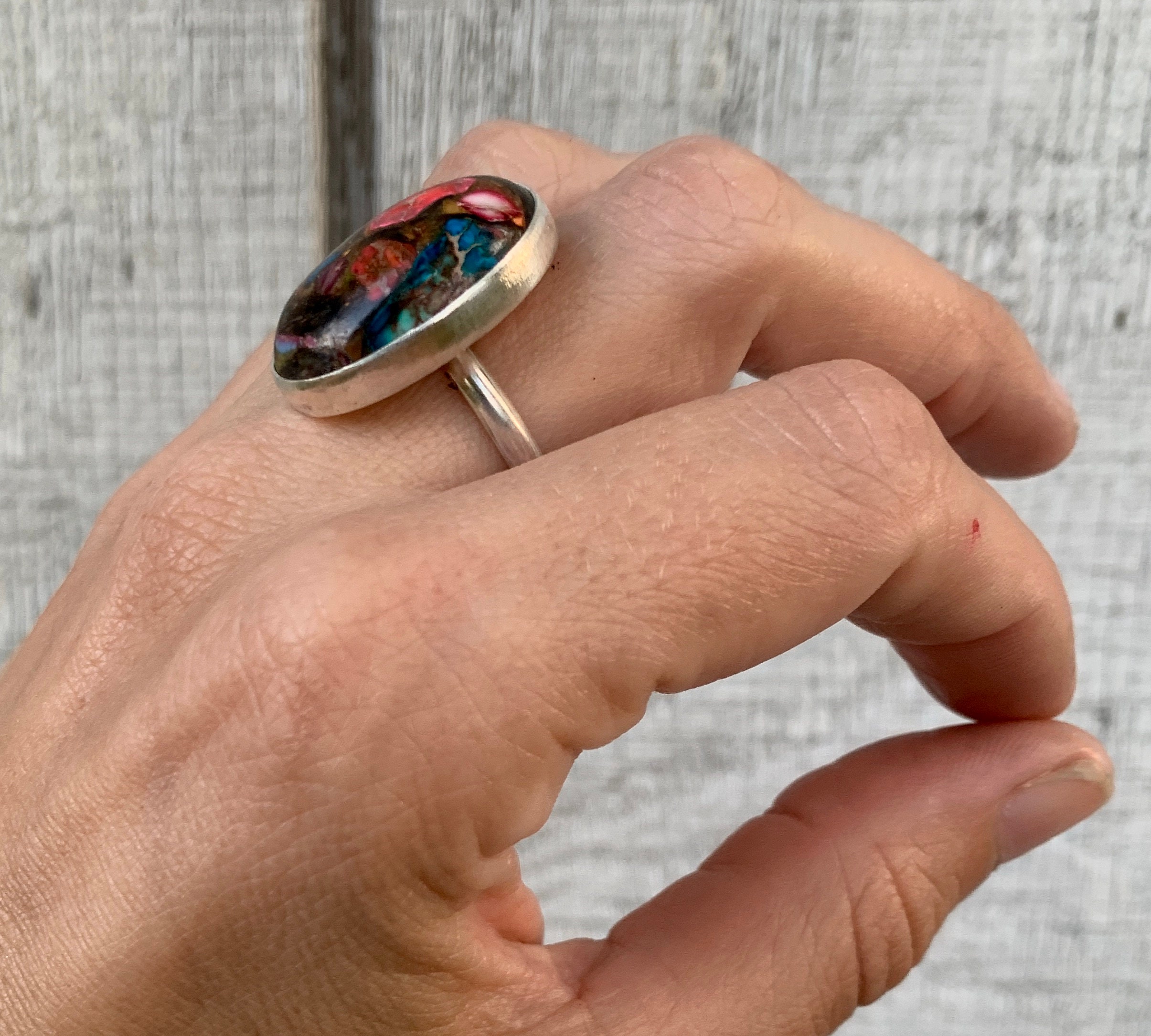 Large Oval Neon Pink Blue Green and Copper Ocean Jasper - Etsy