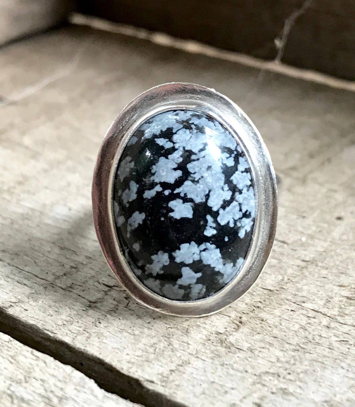 Oval Snowflake Jasper Sterling Silver Platform Ring Rose - Etsy
