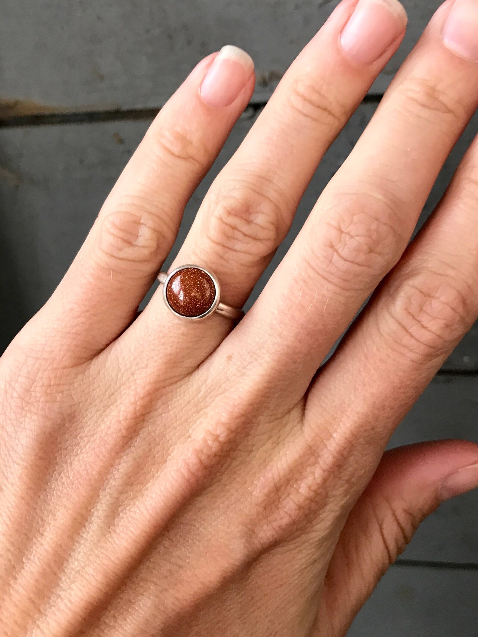 Elegant Round Brown or Blue Goldstone Sterling Silver Statement Ring ...