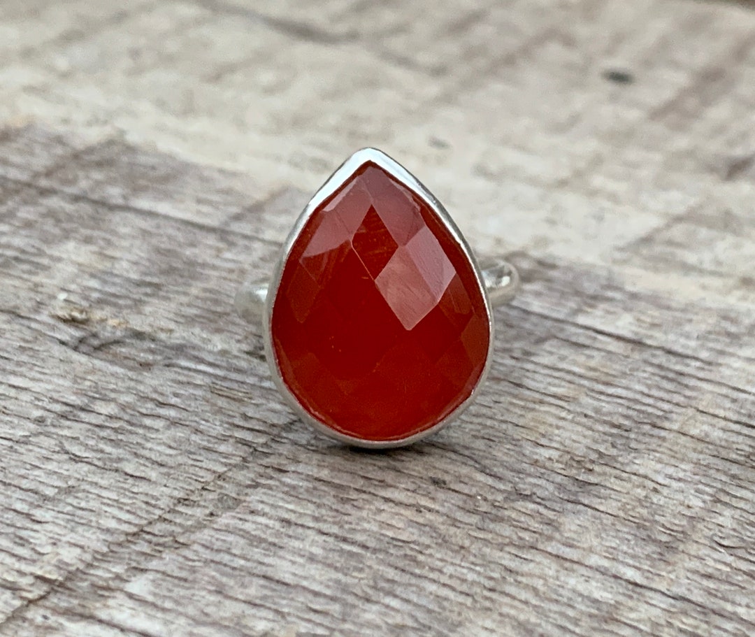 Stunning Blood Red Faceted Teardrop Carnelian Sterling Silver Ring ...