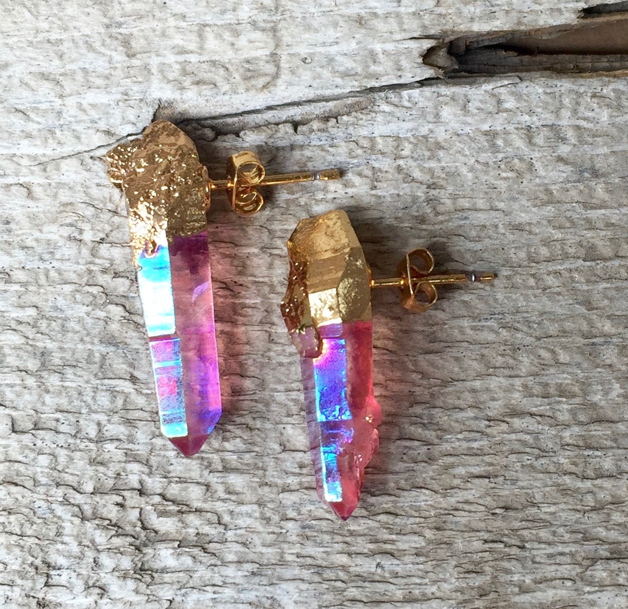 Titanium Rainbow Hot Pink Aura Crystal Bullet Point Gold | Etsy