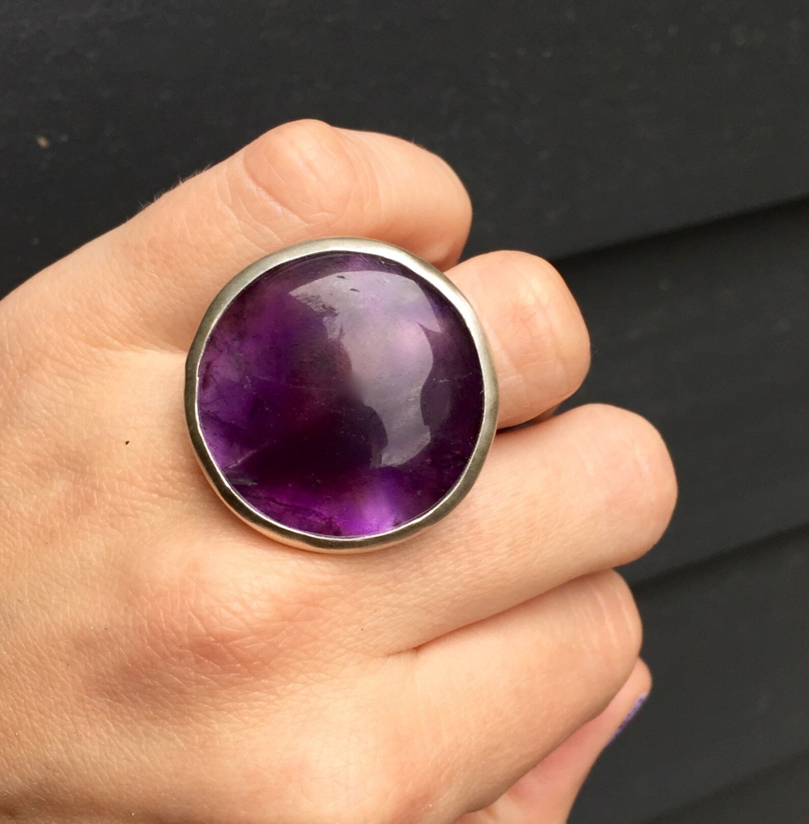 Large Chunky Round Dark Purple Amethyst Statement Boho Rocker | Etsy