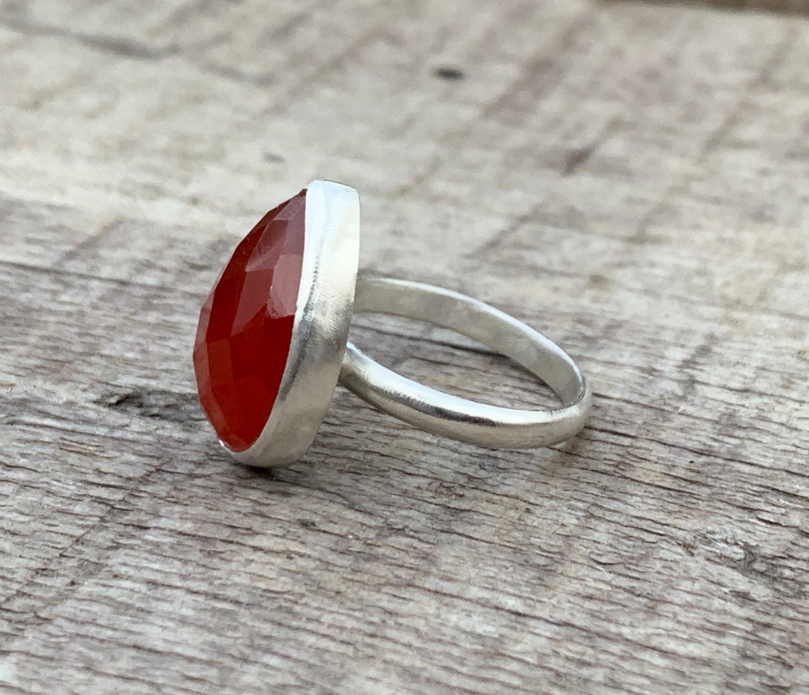 Stunning Blood Red Faceted Teardrop Carnelian Sterling Silver Ring ...