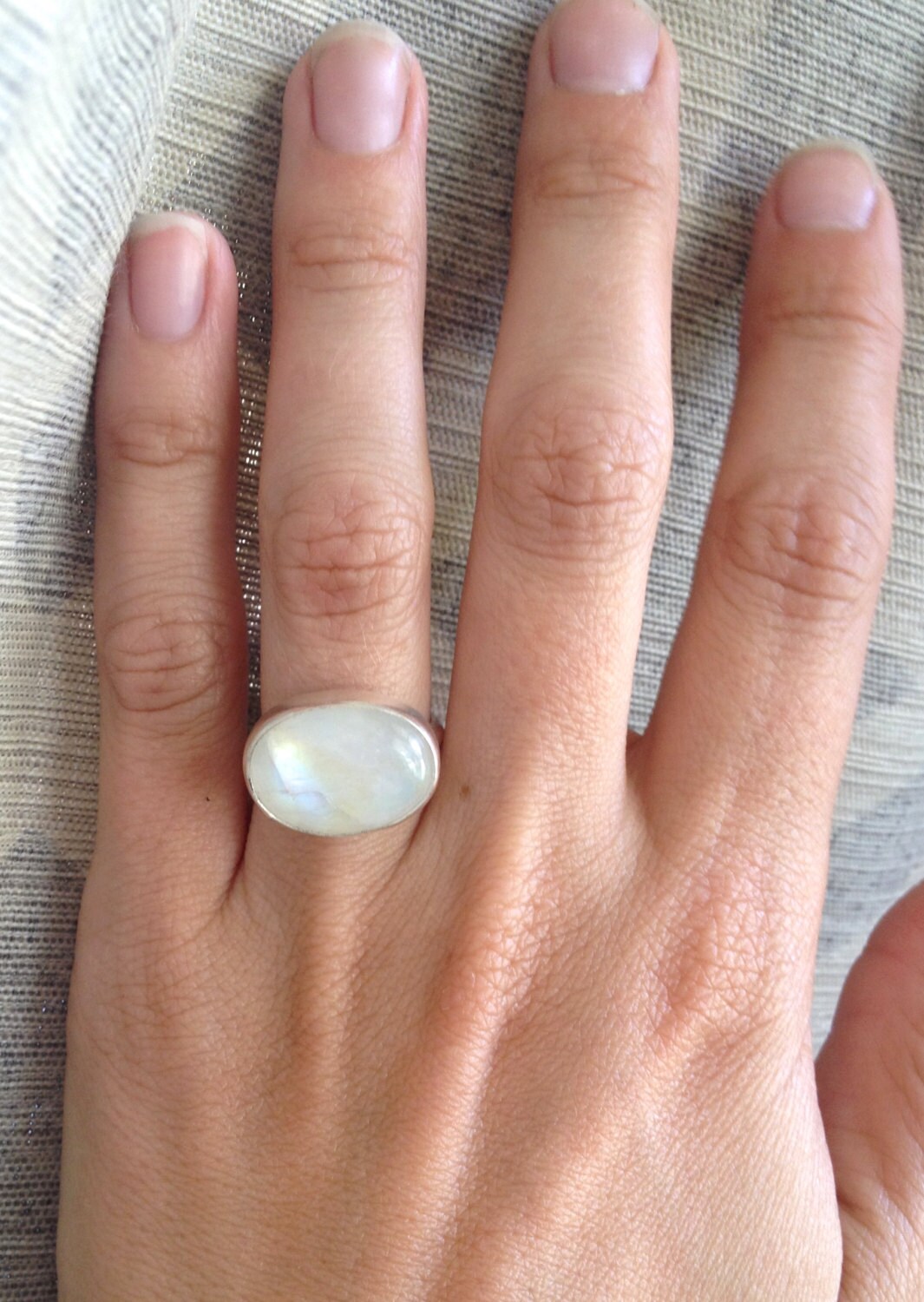 Elegant Horizontal Large Oval White Rainbow Moonstone Sterling - Etsy