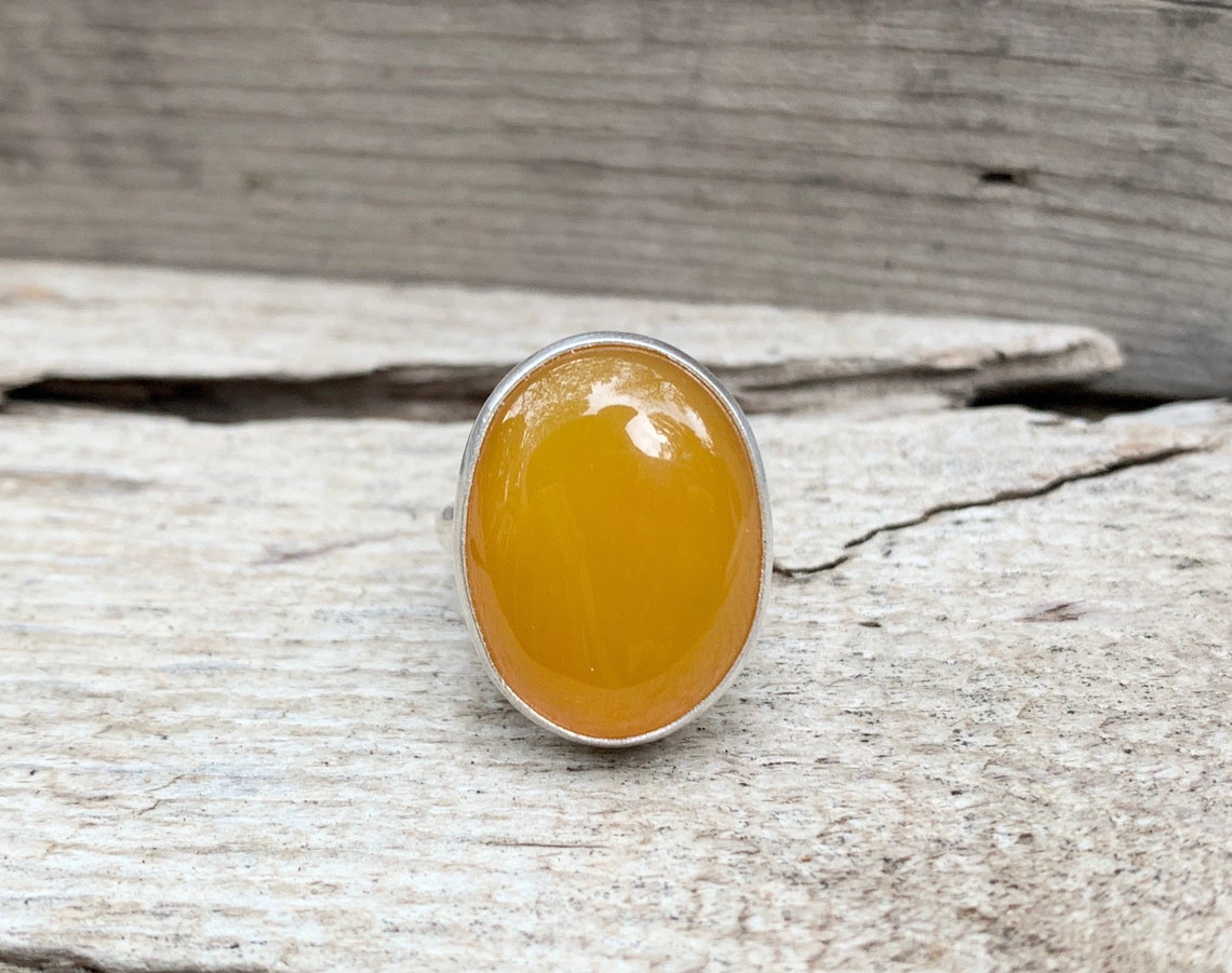 Bright Canary Yellow Oval Agate Sterling Silver Ring Yellow - Etsy