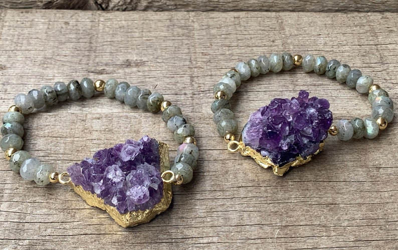 Chunky Raw Amethyst Geode Faceted Labradorite Gold Gemstone - Etsy