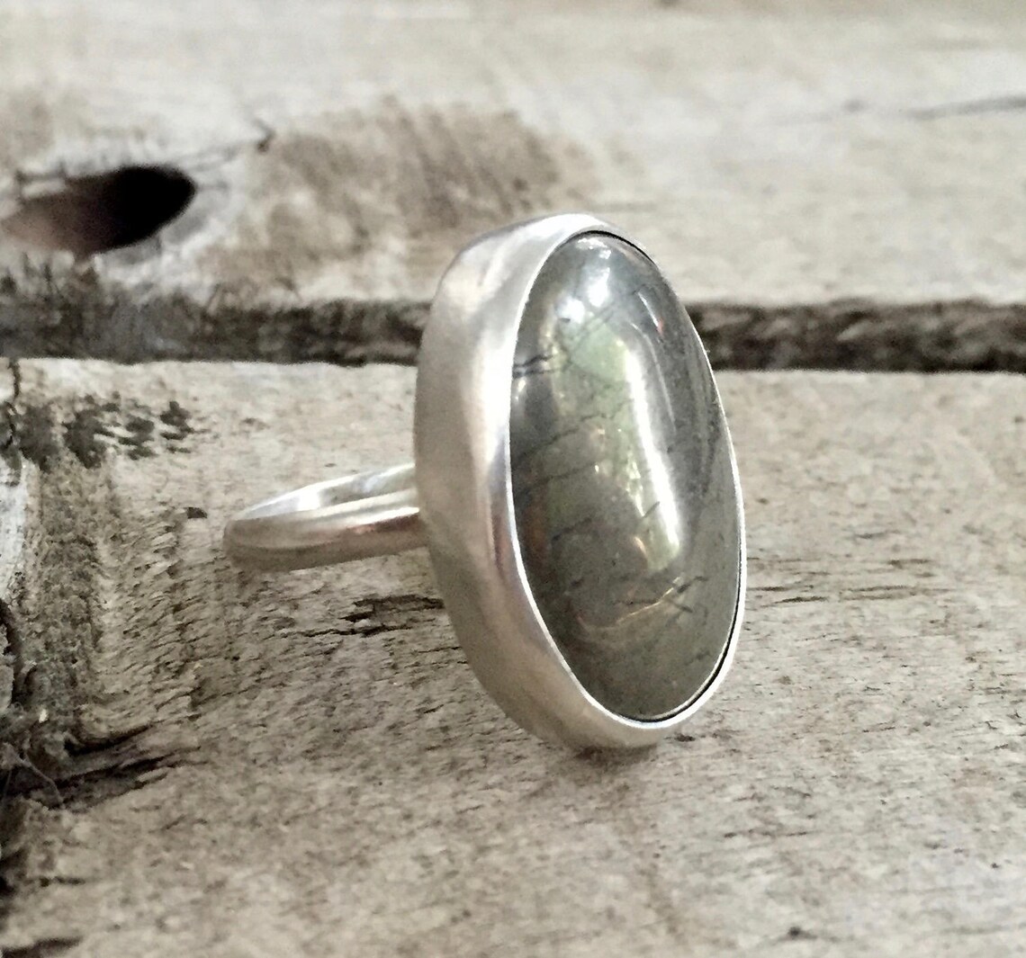 Boho Rocker Chic Large Minimalist Oval Golden Pyrite Sterling | Etsy