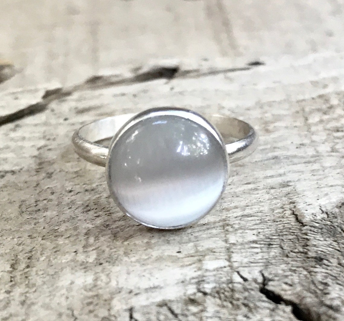 Luminescent White Round Cat's Eye Sterling Silver Boho - Etsy