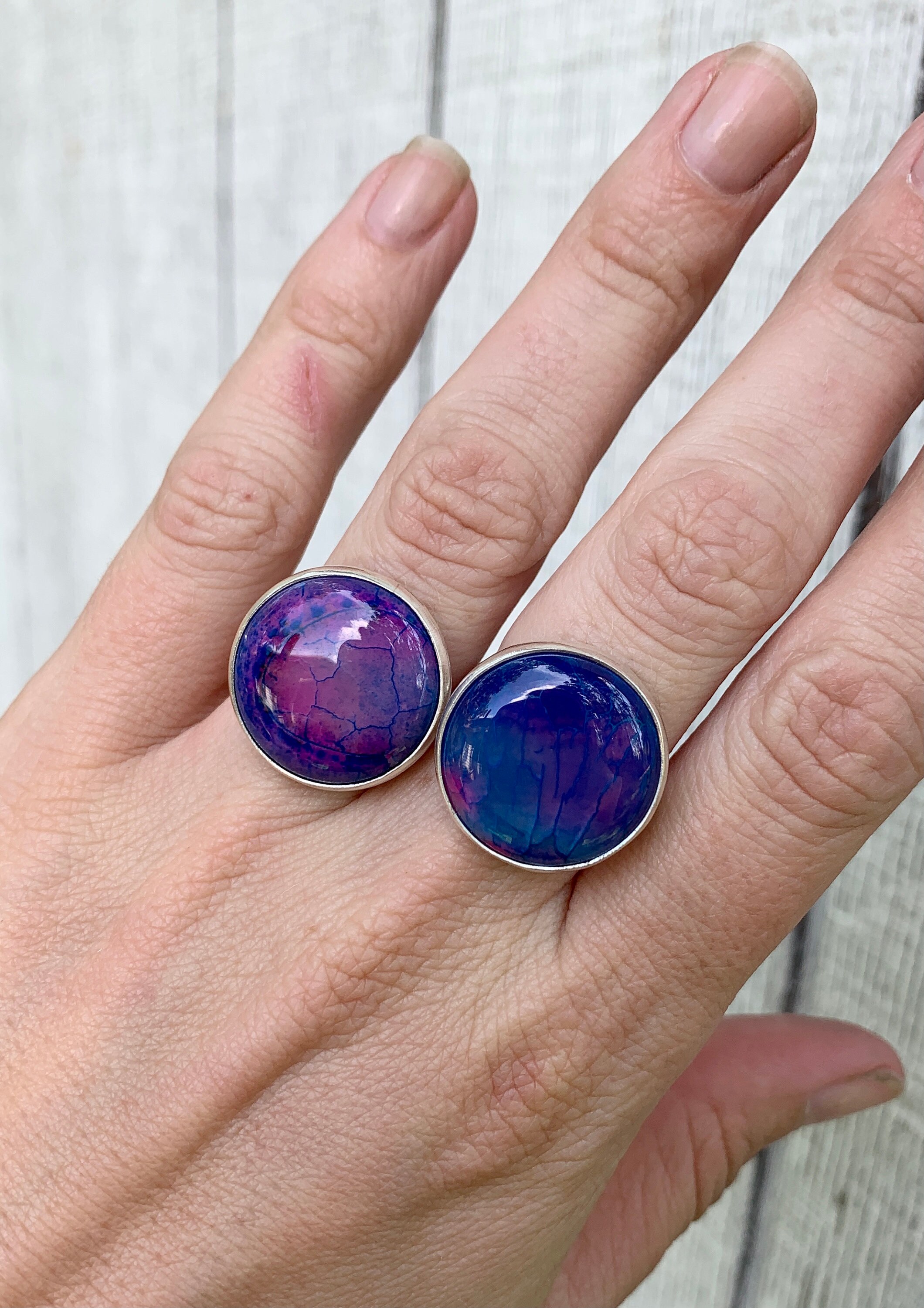 Large Round Pastel Purple Pink Blue Dragon Vein Agate Sterling Silver ...