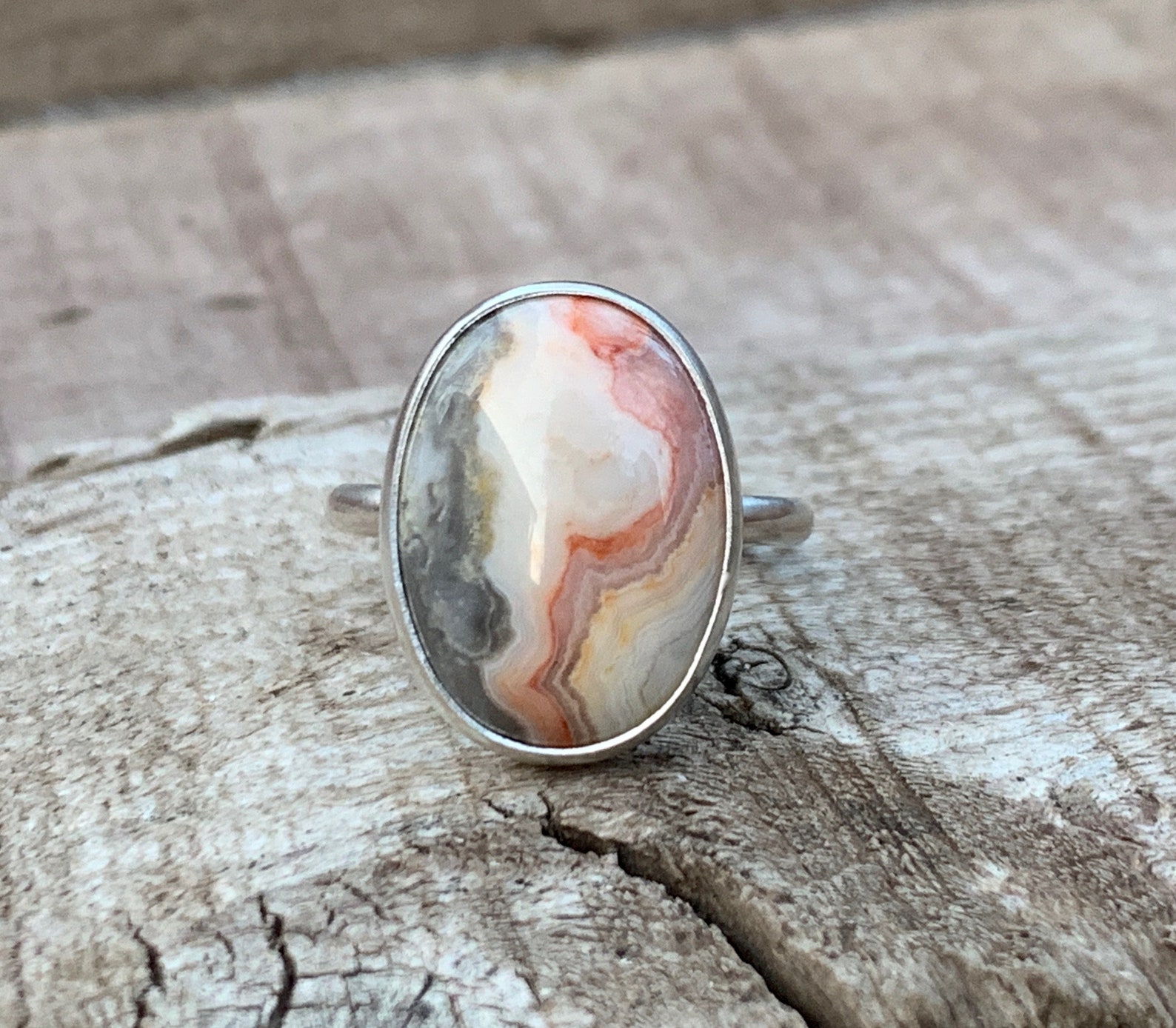 Stunning Oval Crazy Lace Agate Sterling Silver Statement Ring - Etsy