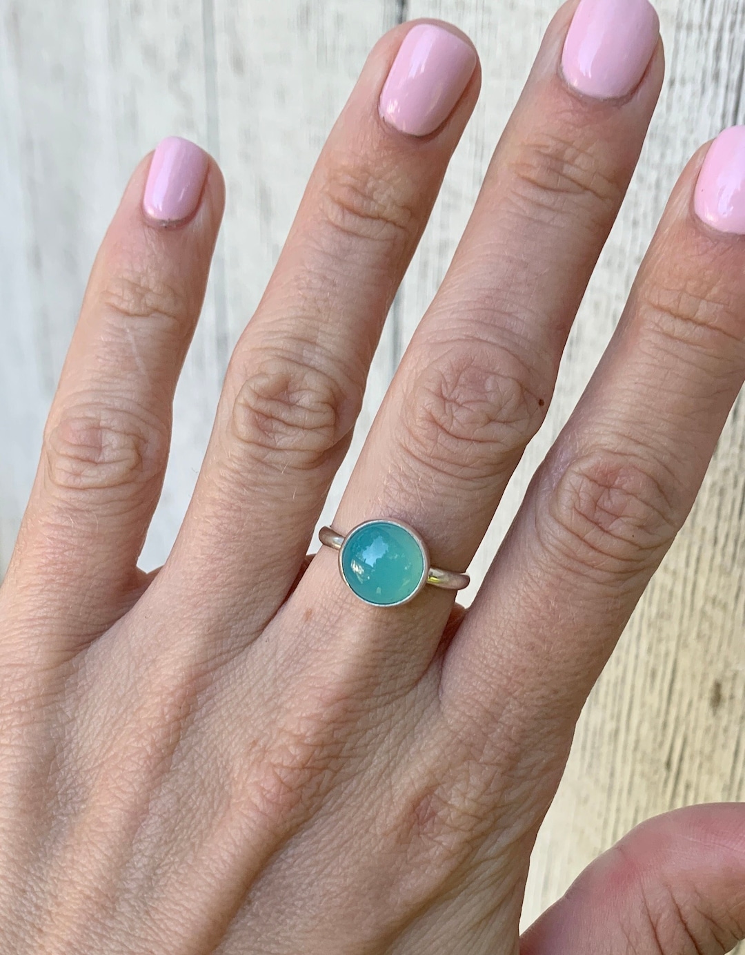 Solitaire Aqua Blue 10mm Round Chalcedony Sterling Silver Ring | Blue ...