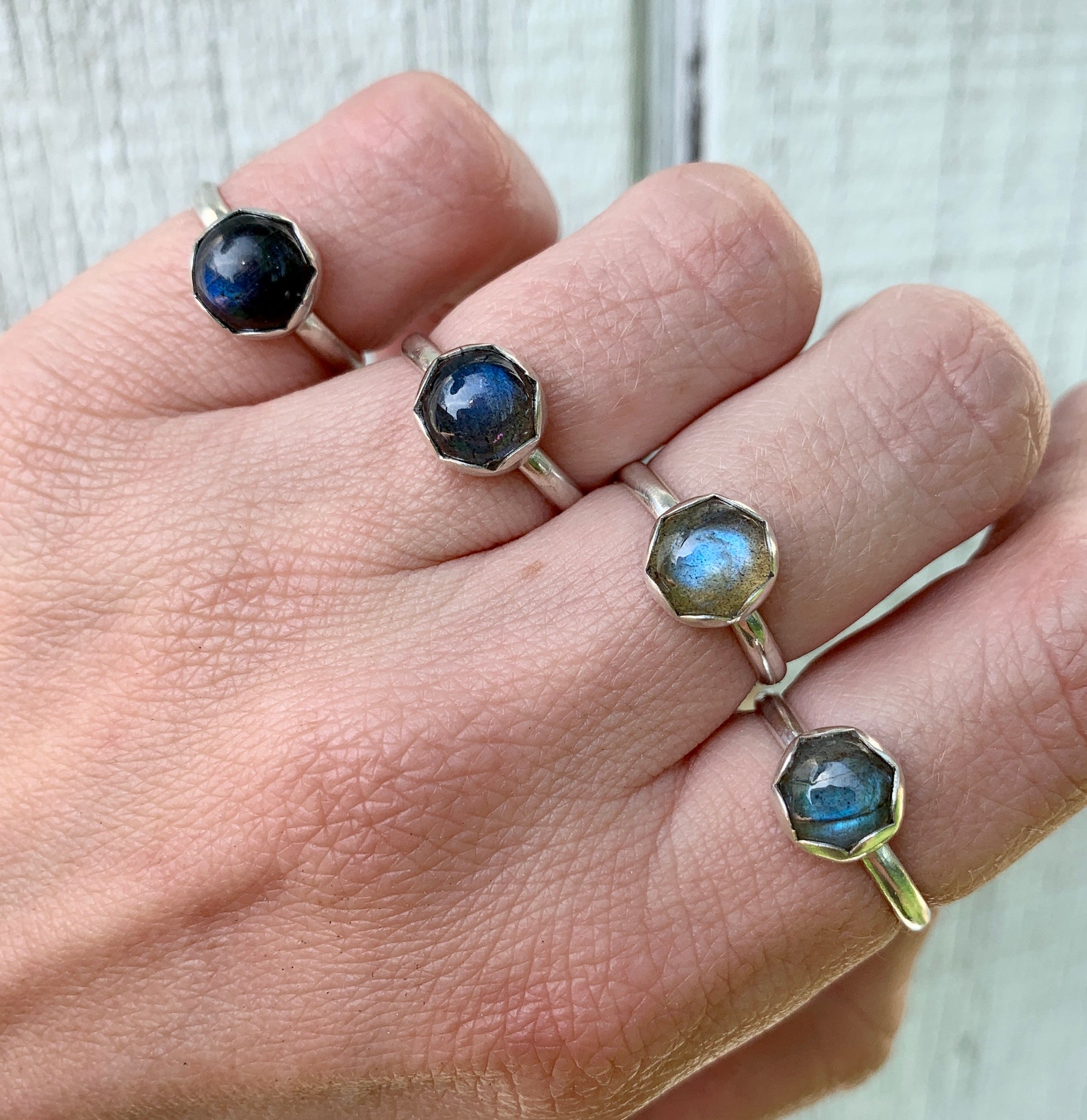 Blue Grey Labradorite in Scallop Bezel Sterling Silver Ring | Flashy ...