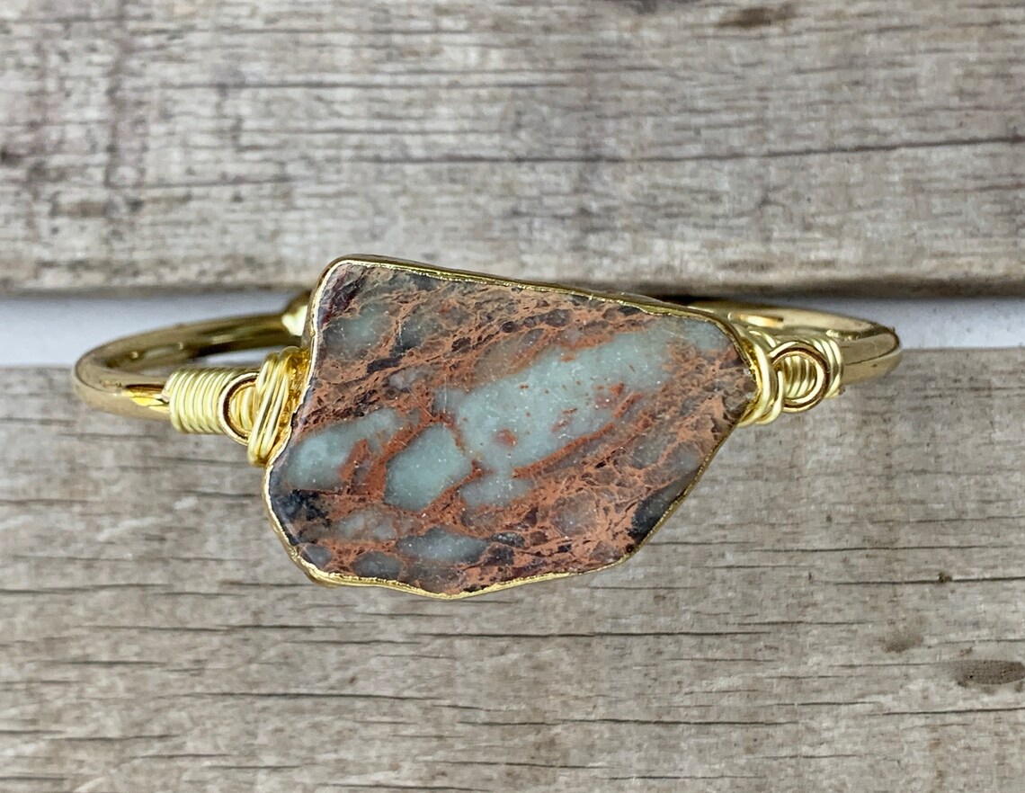 African Jasper Matte Gemstone Gold Plated Cuff | Gold Bracelet ...