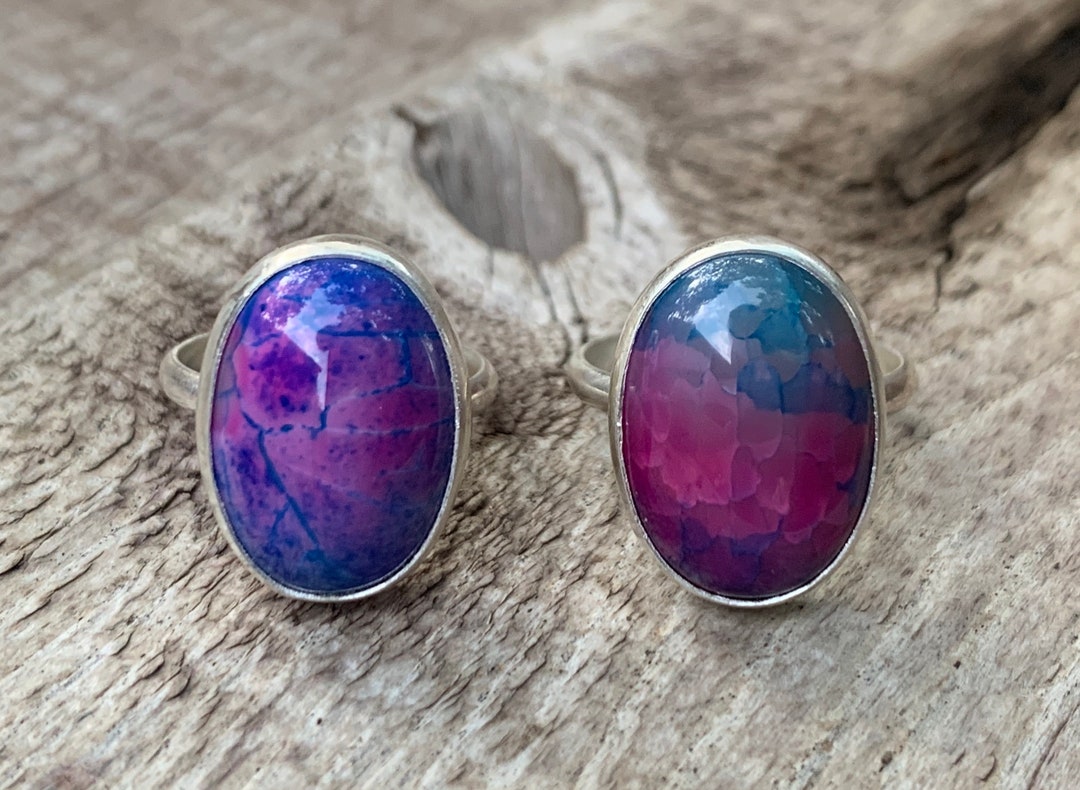 Elegant Pastel Blue Pink Purple Dragon Agate Sterling Silver Ring ...