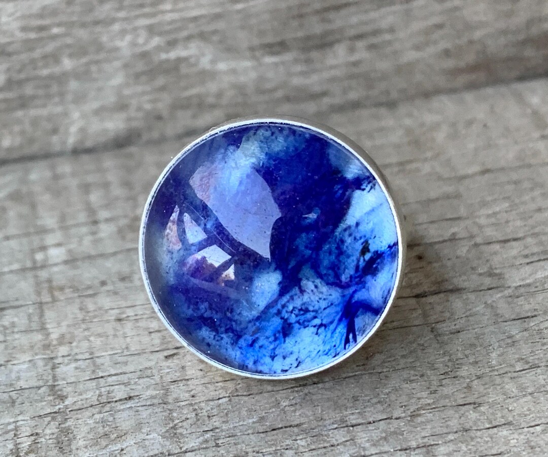 Round Blue Swirly Quartz Sterling Silver Ring | Large Round Blue Stone ...