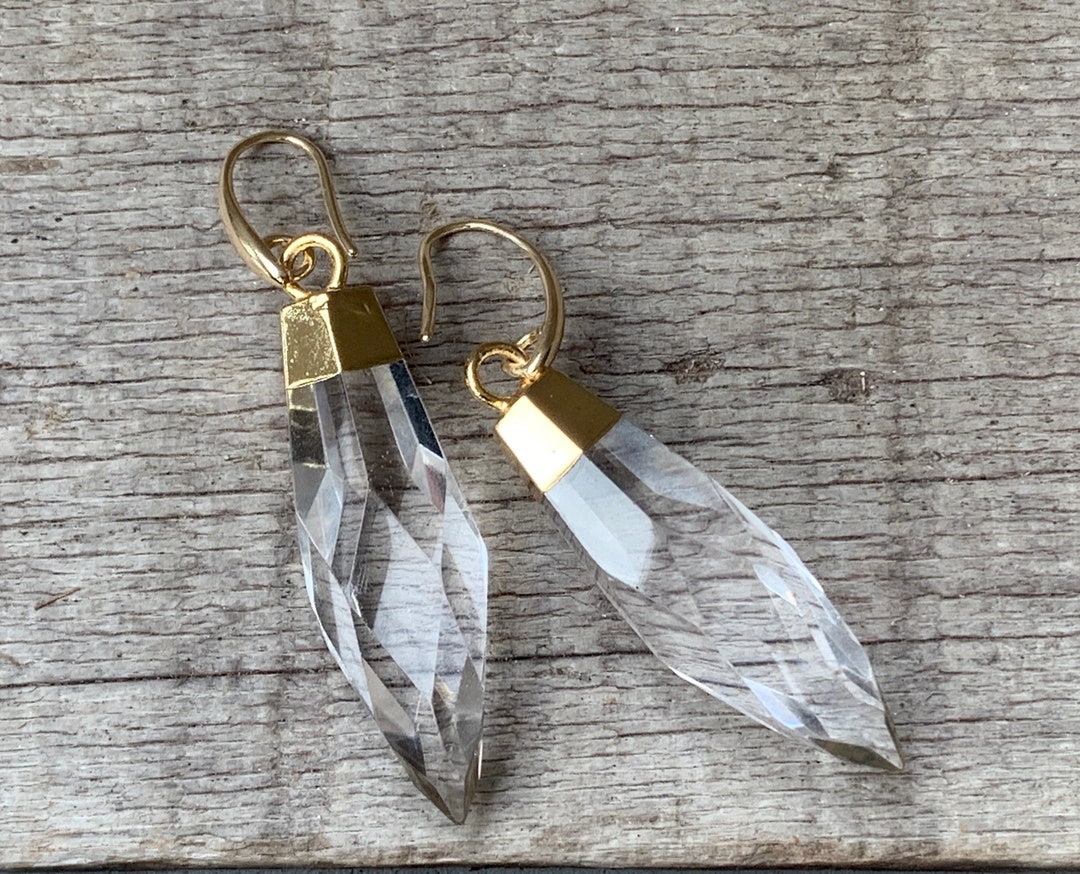 Faceted Clear Quartz Gold Dipped Bullet Earrings | Bullet Crystal ...