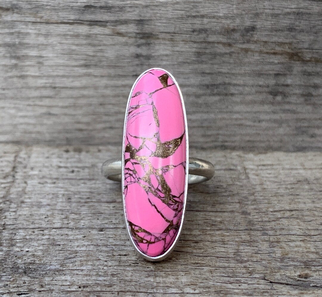 Pink Howlite Copper Turquoise Sterling Silver Ring | Hot Pink Stone ...