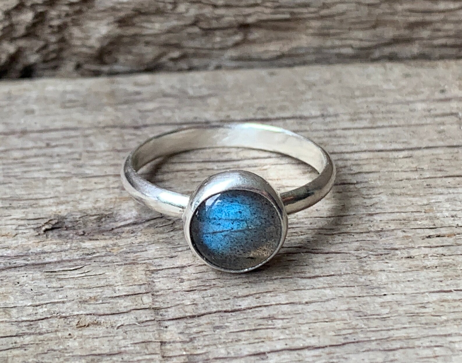 Minimalist Elegant Solitaire Blue Grey Labradorite 8mm Round Sterling ...