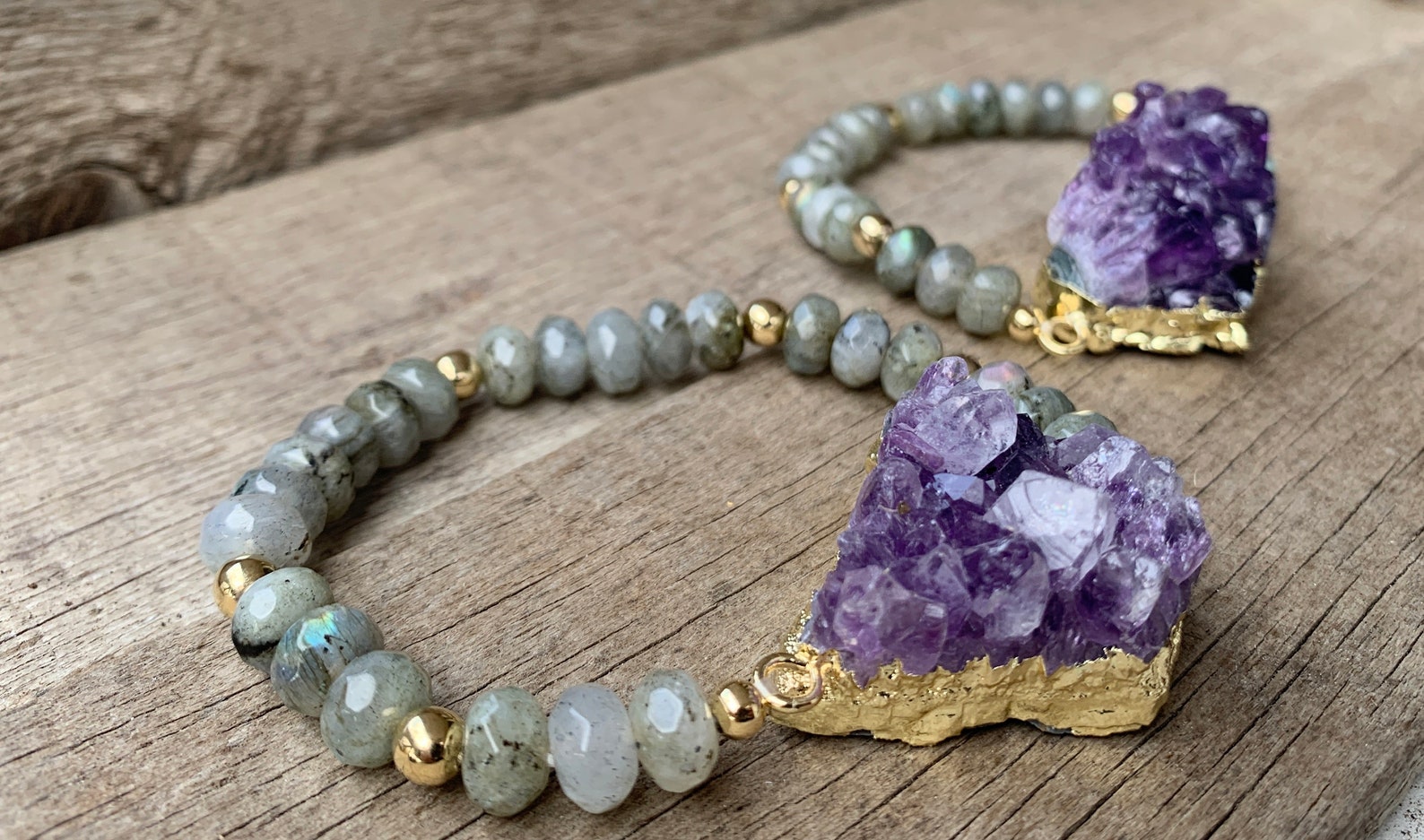 Chunky Raw Amethyst Geode Faceted Labradorite Gold Gemstone - Etsy