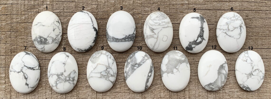 Large White Grey Oval Howlite Turquoise Boho Rocker Chic | Etsy